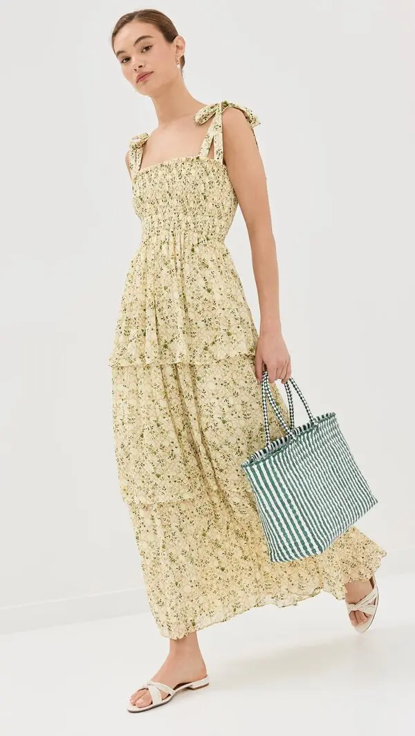 Hill House Home The Elise Nap Dress In Basketweave Vine, Yellow